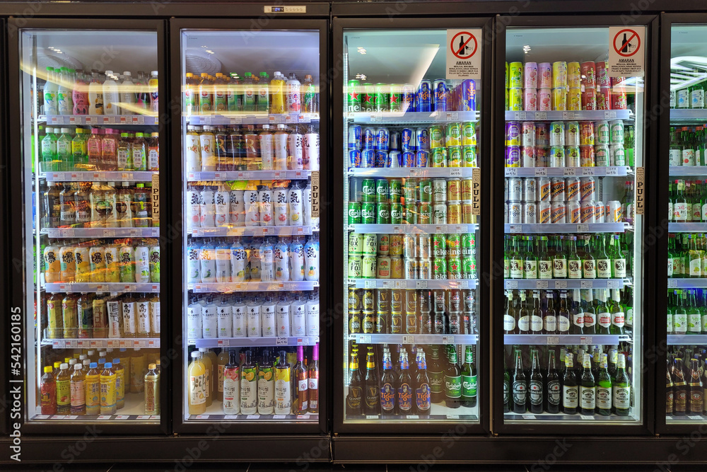 PENANG, MALAYSIA - 22 OCT 2022: Huge fridge with various choice of ...