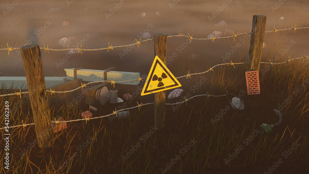 Concept image of a radiation catastrophe in 3D. Radiation leak ...