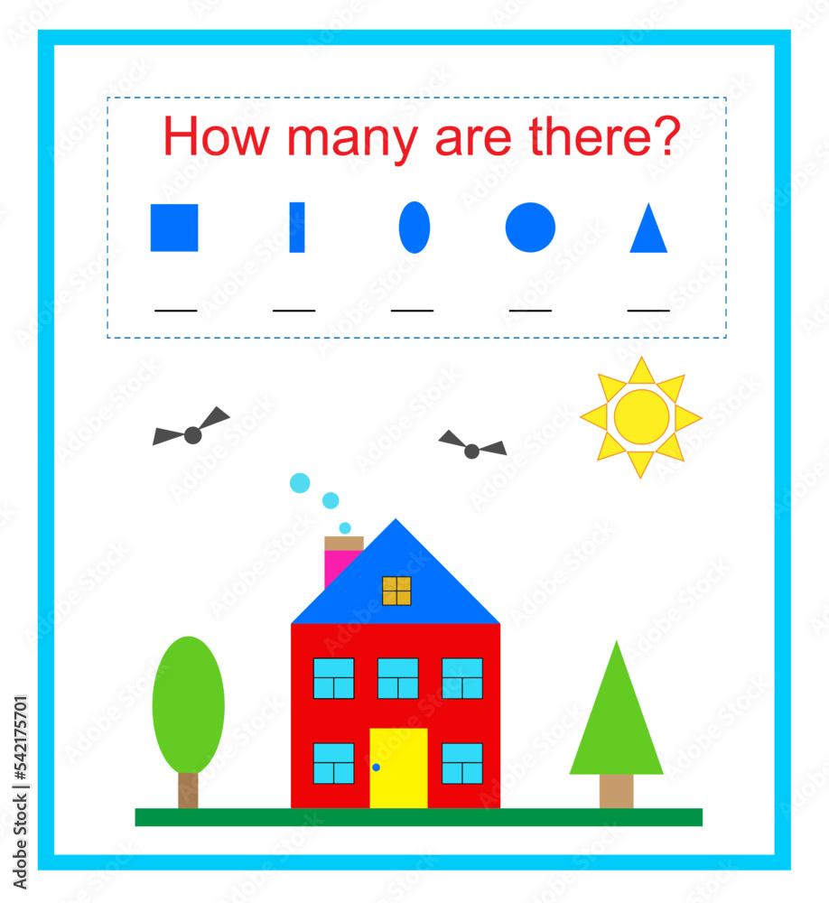 Math activity for children. How many geometric shapes? Developing ...