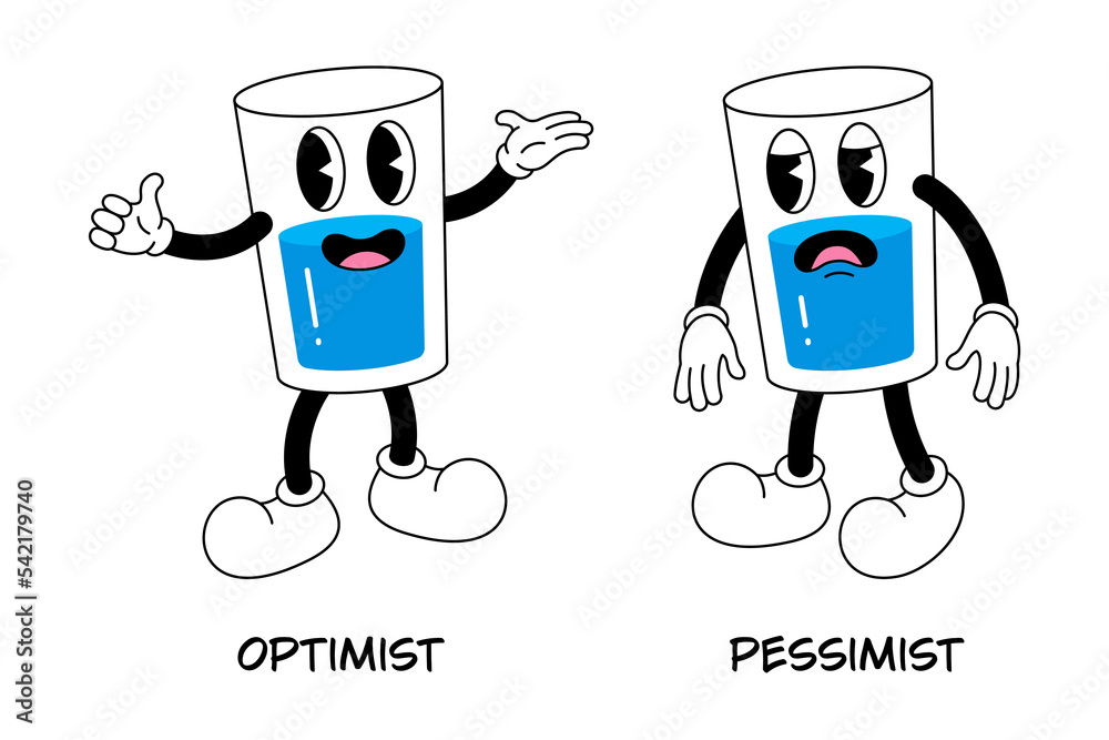 The concept of optimist and pessimist. Two glasses half empty or full ...