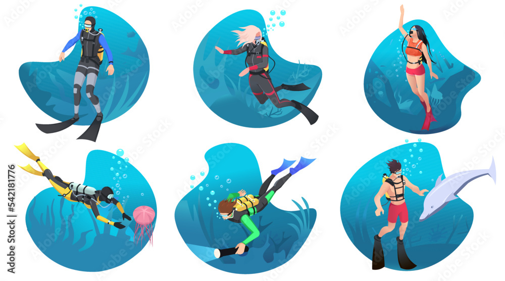 Set of divers characters isolated on white background. Men and women ...
