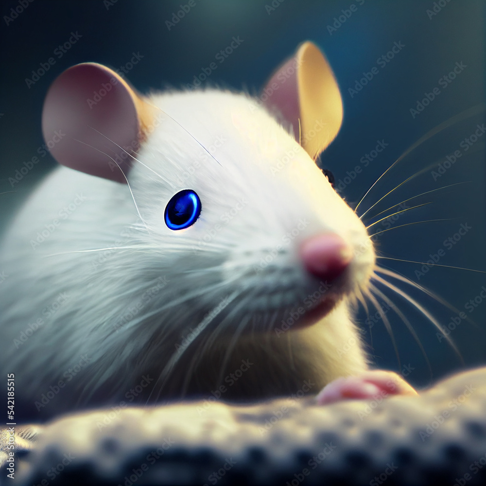 3d graphics of a white mouse. A white rat. Photo of a laboratory mouse ...