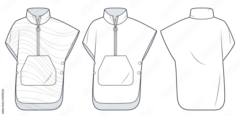Oversize Vest Down Jacket technical fashion Illustration, wavy design ...