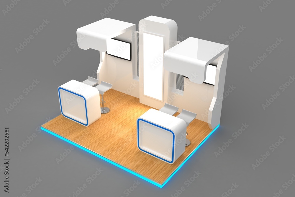 3d illustration stand booth backdrop 2x2 m with blank LED Tv screen ...