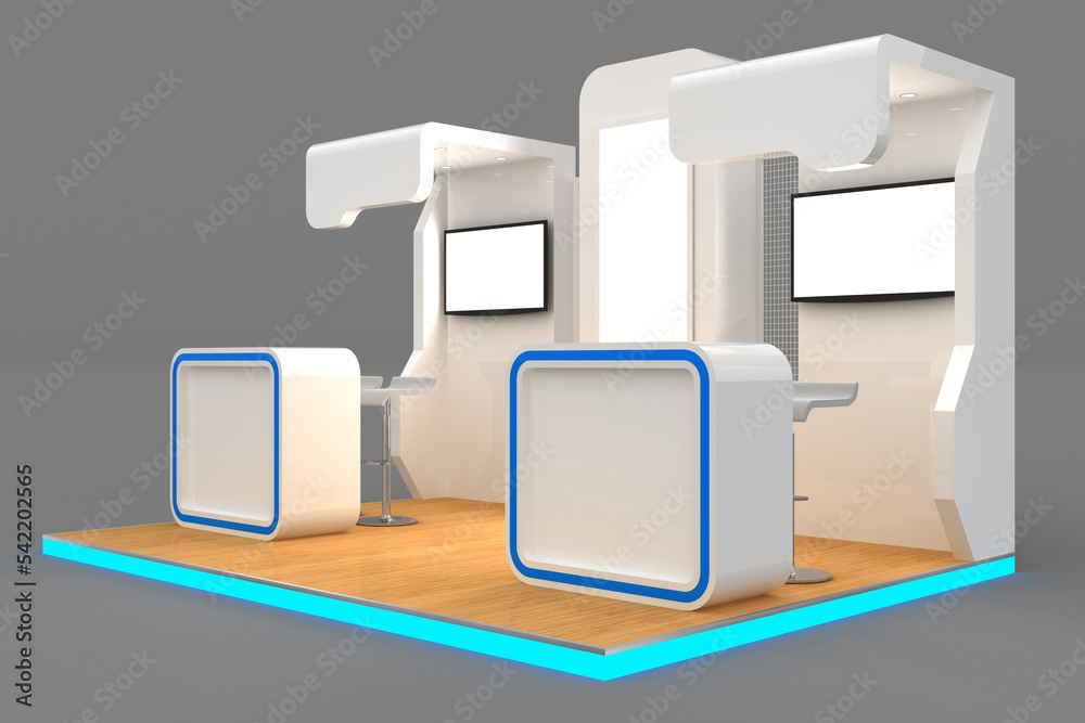3d illustration stand booth backdrop 2x2 m with blank LED Tv screen ...