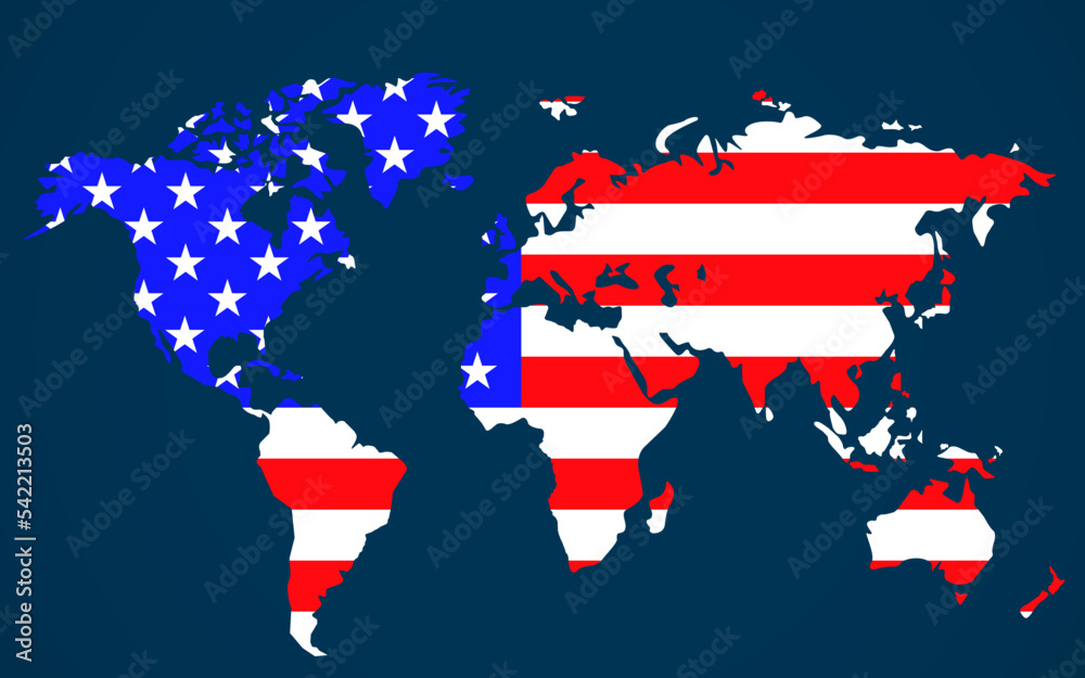 World map with flag United States of America. Vector illustration Stock ...