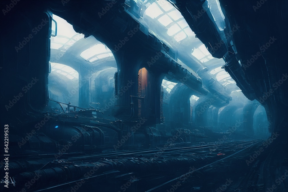Illustrazione Stock Lifeless gloomy underground city landscape with ...