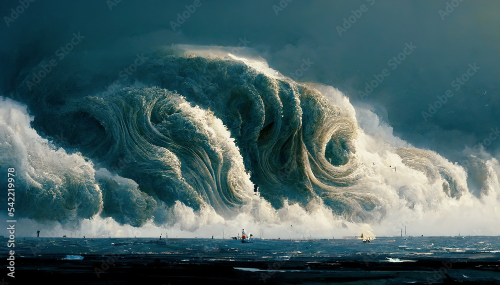 Spectacular scenery of gigantic tsunami-like wave at sea and ...