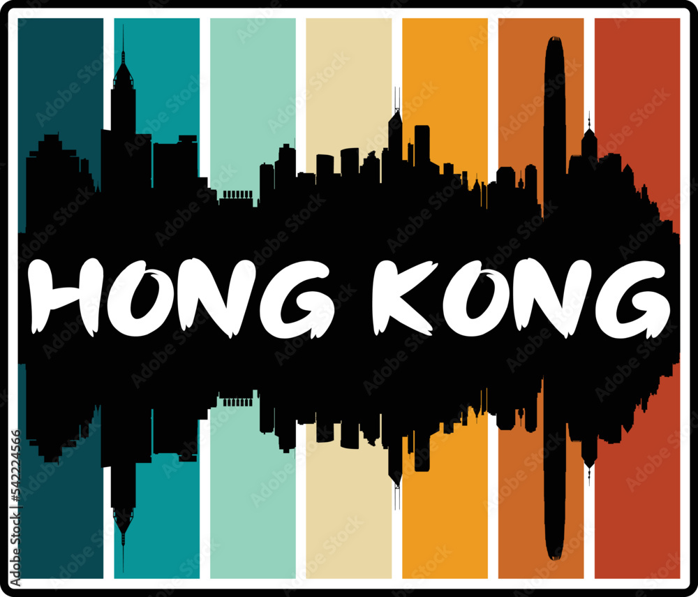 Hong Kong China Skyline Sunset Travel Souvenir Sticker Logo Badge Stamp ...