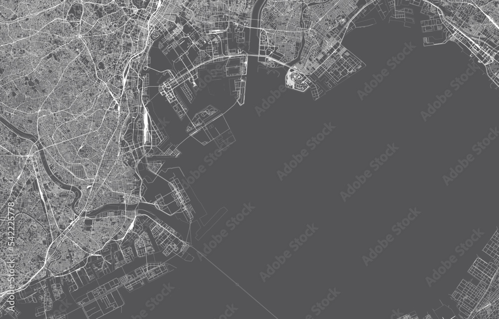 japan city map. vector illustration with black background, white ...