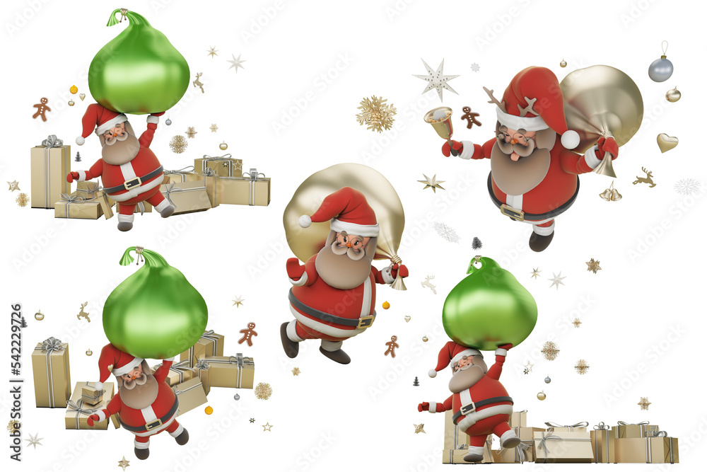 Santacros in a different posture at Christmas on a transparent ...