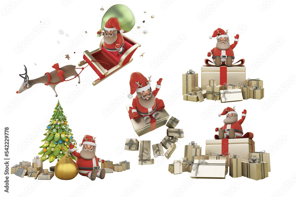 Santacros in a different posture at Christmas on a transparent ...