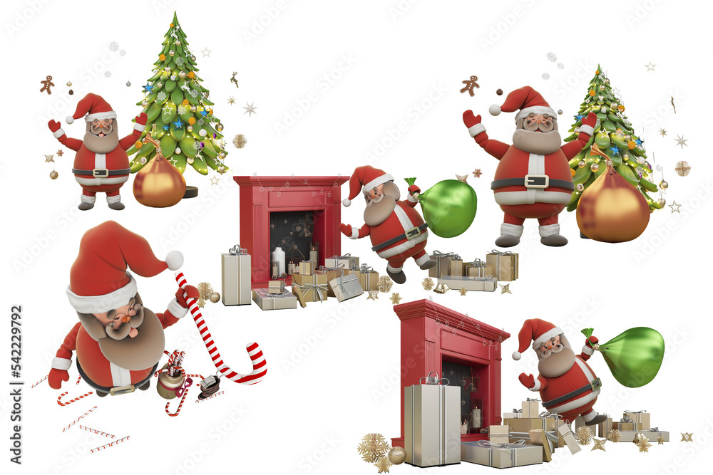 Santacros in a different posture at Christmas on a transparent ...