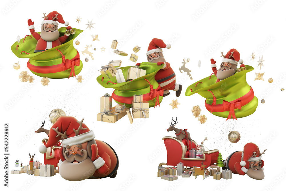 Santacros in a different posture at Christmas on a transparent ...