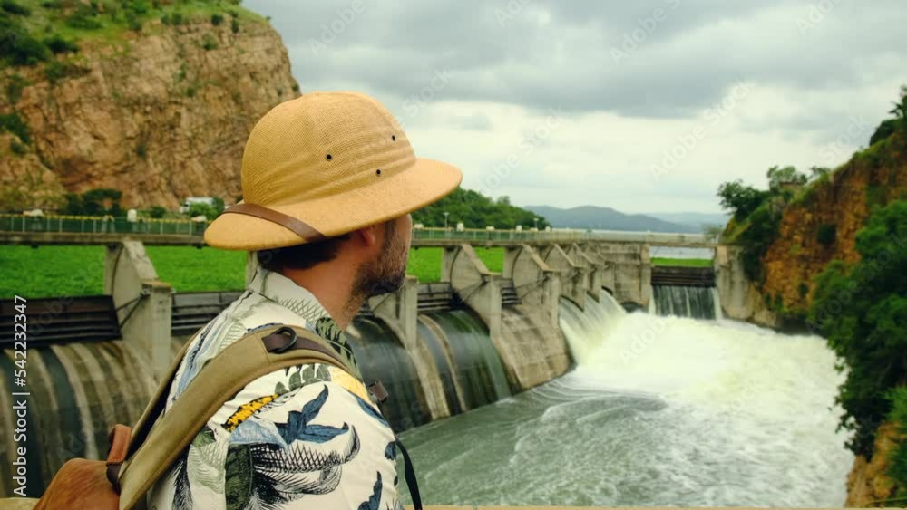 Hydroelectric dam on the river. view of the hydroelectric dam, water ...