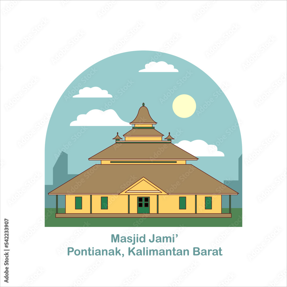 Landmark Jami' Mosque (masjid), Pontianak, Kalimantan barat in a simple ...