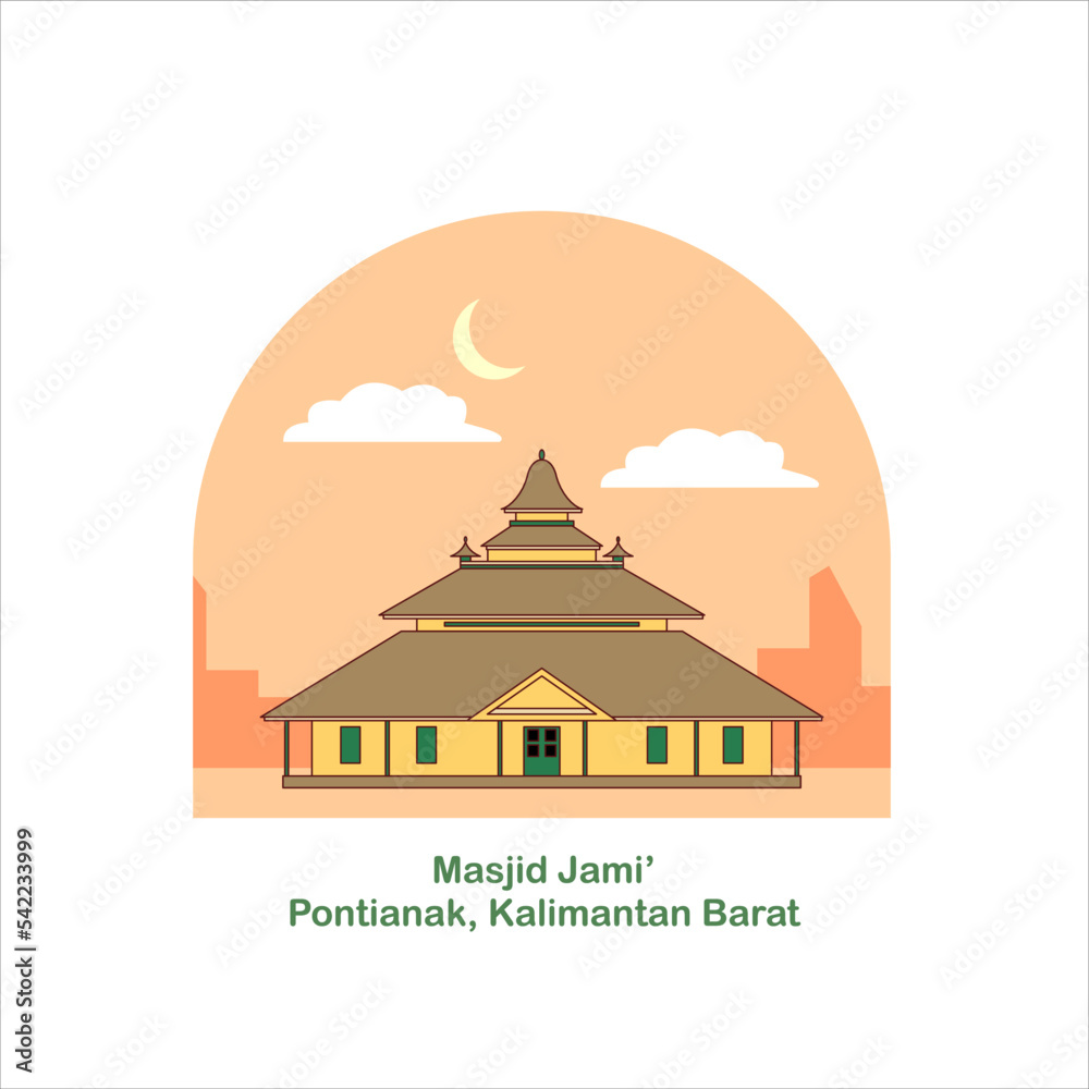 Landmark Jami' Mosque (masjid), Pontianak, Kalimantan barat in a simple ...