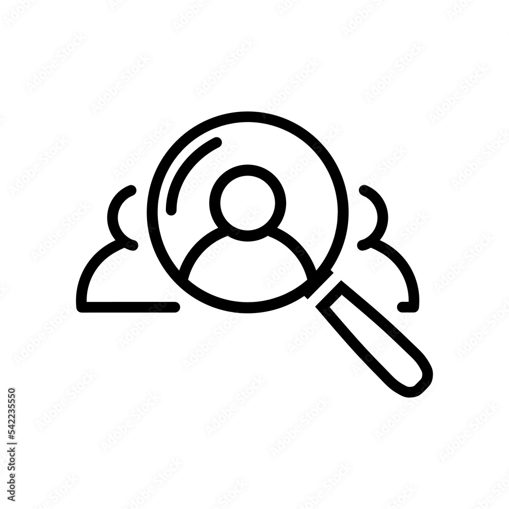 Magnifying glass with man line icon. Search man symbol on white. Simple ...