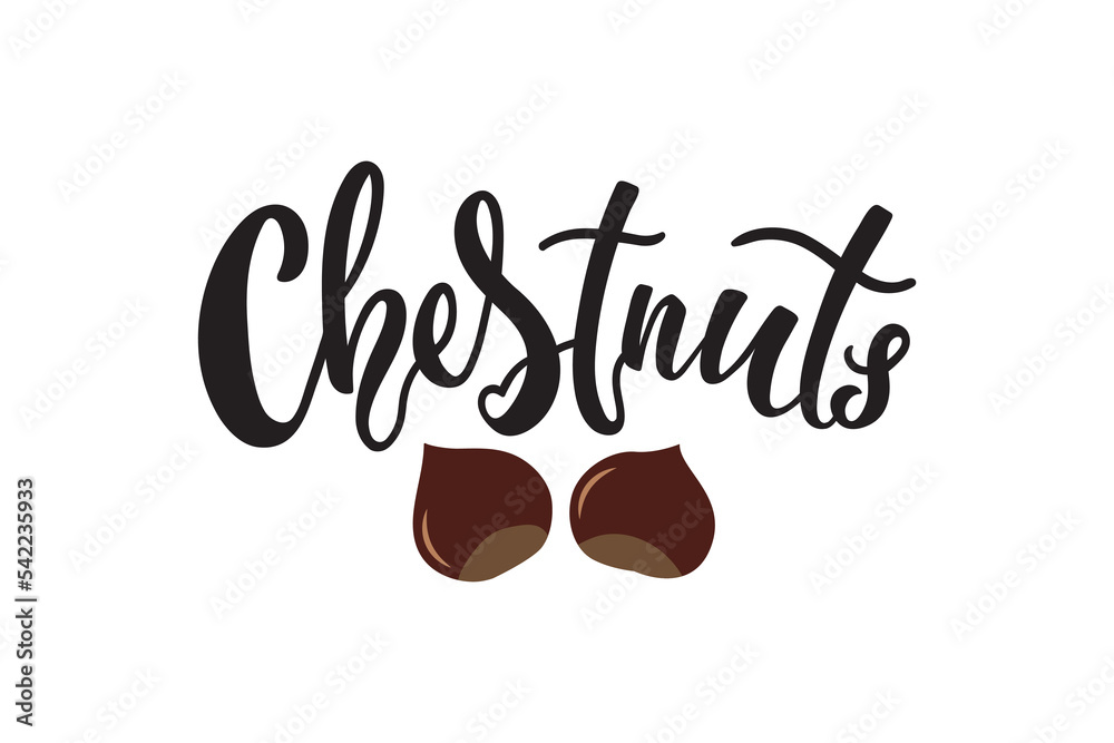 Hand drawn chestnut icon. Vector illustration with handwritten text for ...