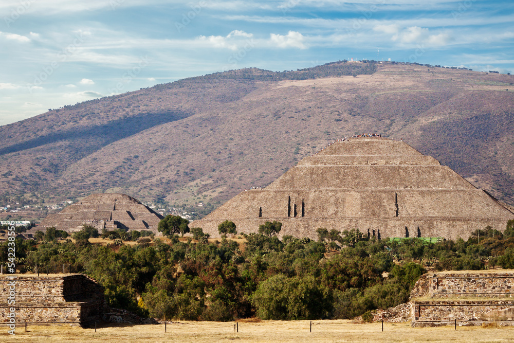 Pyramid of the Sun and Pyramid of the Moon. Teotihuacan. Mexico. View ...