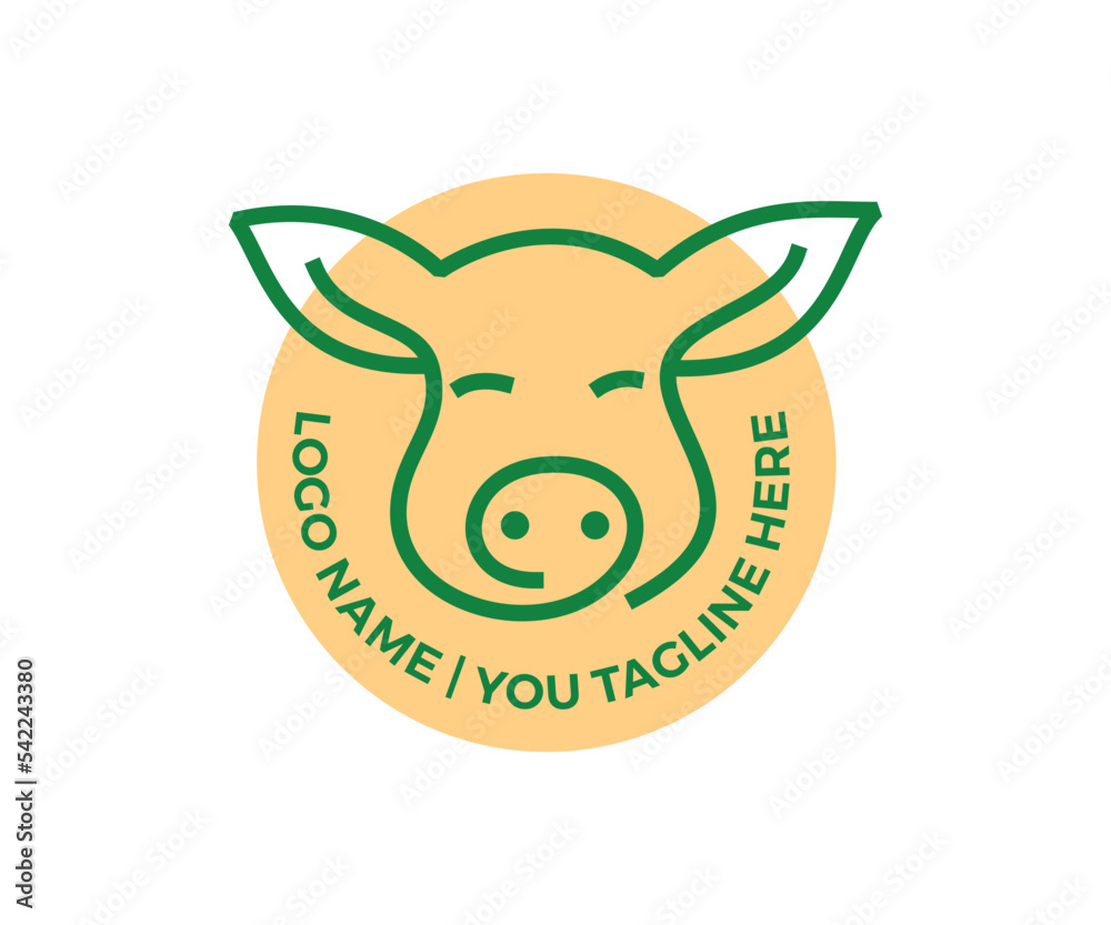 Pig logo line style, organic farm concept badge logo icon. Livestock ...