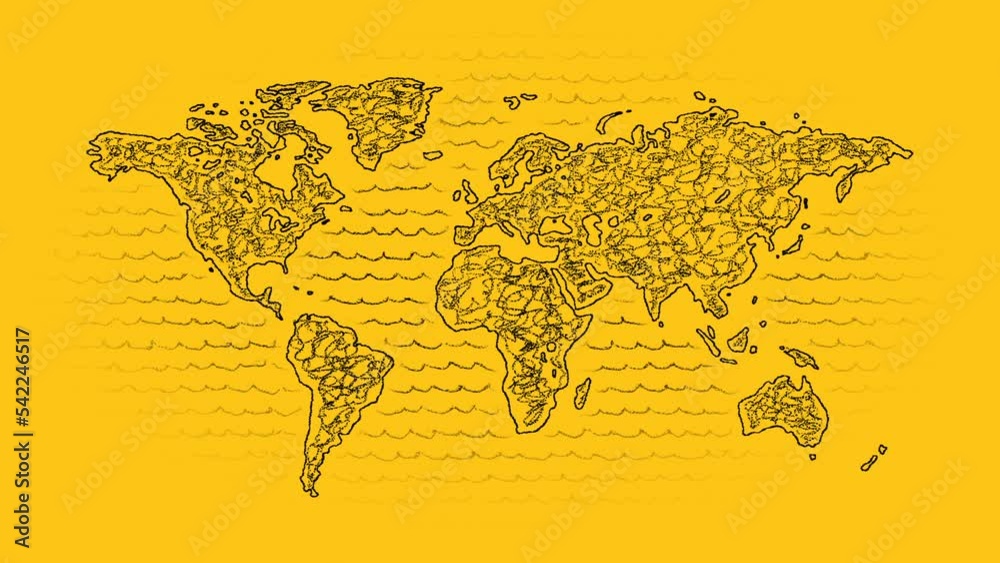 World map hand drawn and animated. Sketch on yellow background Stock ...