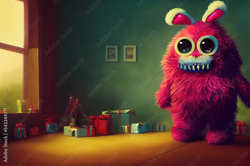 big white snout fangs, bright and colorful fluffy Toy monster, rabbit ...