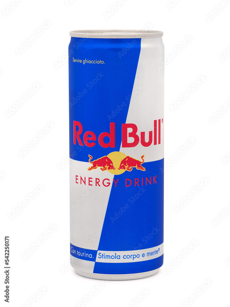 ROME, ITALY - OCTOBER 30, 2022. Can of Red Bull Energy Drink isolated ...