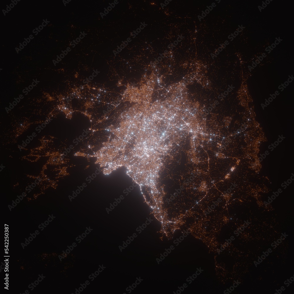 Athens (Greece) street lights map. Satellite view on modern city at ...