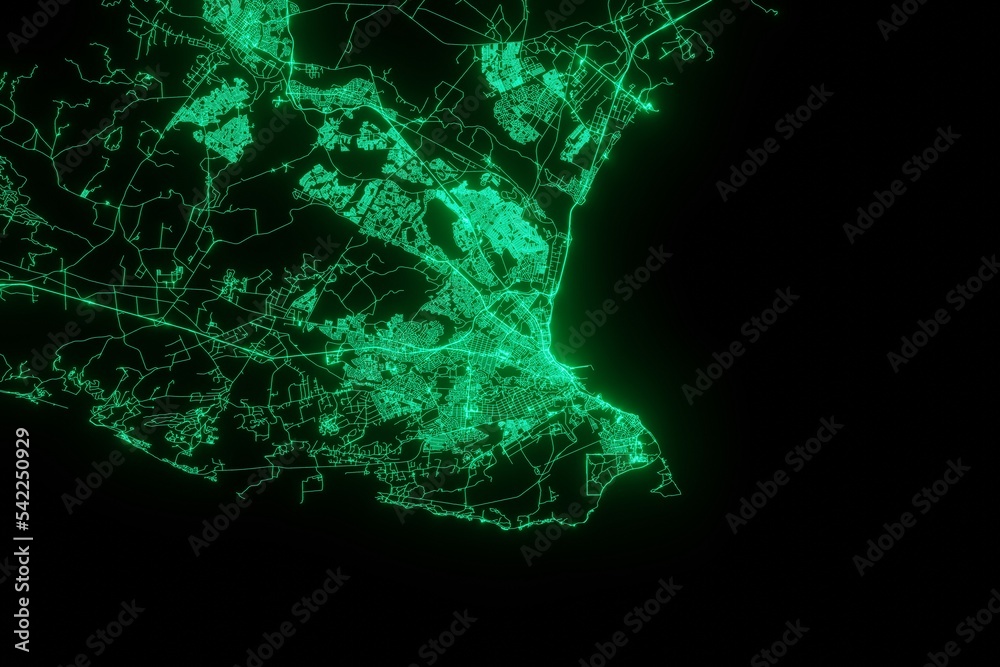 Map of the streets of Port Elizabeth (South Africa) made with green ...