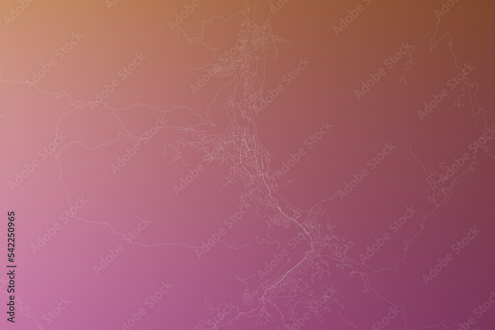 Map of the streets of Thimphu (Bhutan) made with white lines on pinkish ...