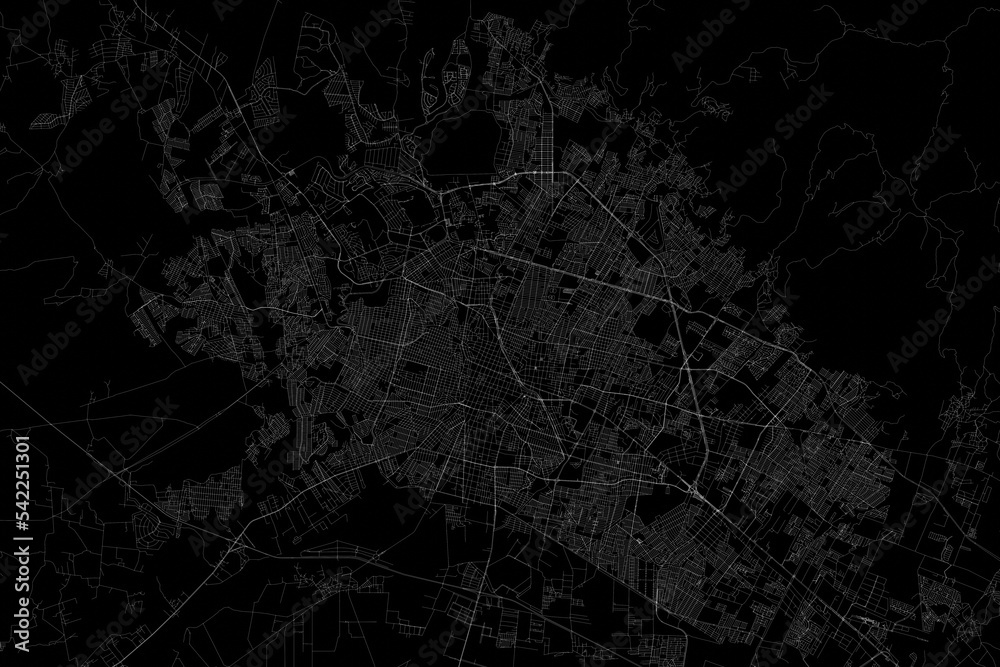 Stylized map of the streets of Leon (Mexico) made with white lines on ...