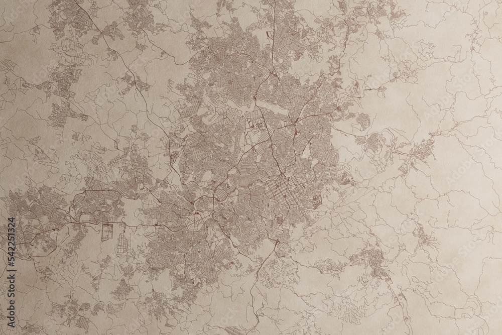 Map of Belo Horizonte (Brazil) on an old vintage sheet of paper. Retro ...
