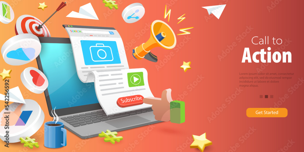 3D Vector Conceptual Illustration of CTA as Call To Action, Digital ...