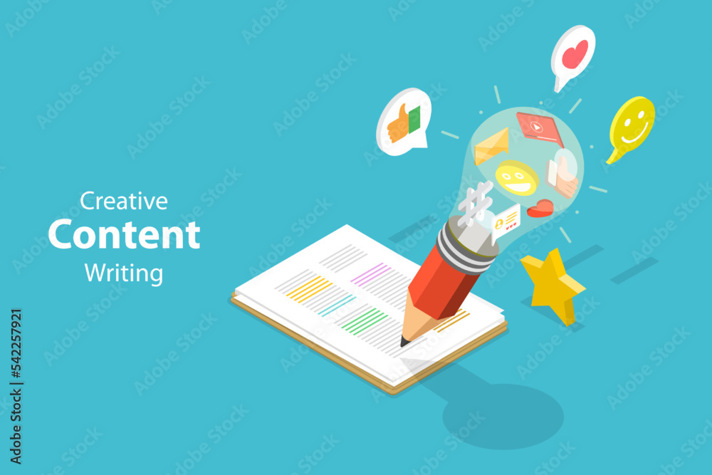 3D Isometric Flat Vector Conceptual Illustration of Creative Content ...