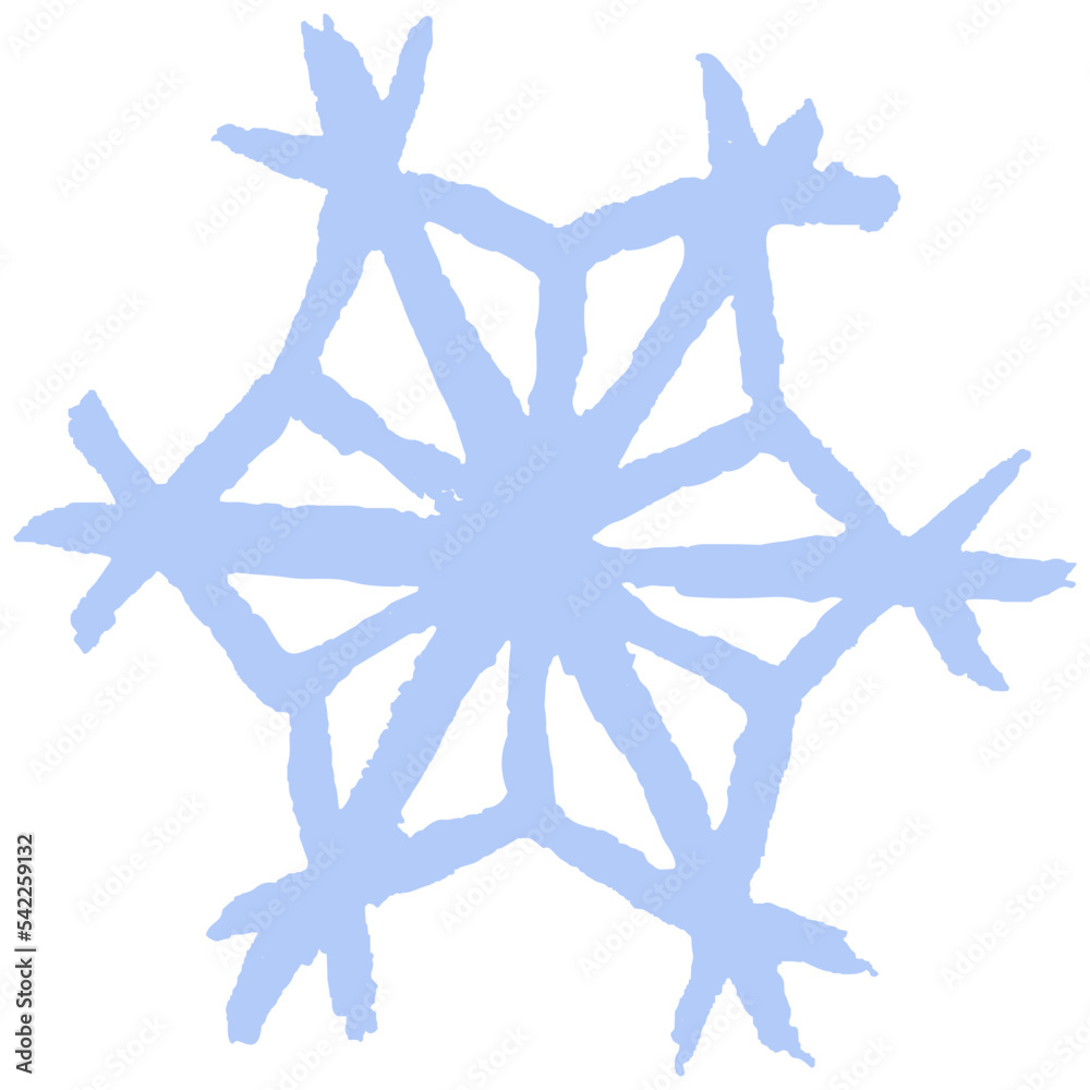 Simple freehand drawing of a single snowflake. Blue winter fallout ...