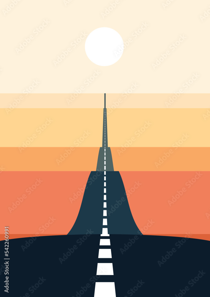 Very long highway going trough a desert to a distant horizon. Long road ...