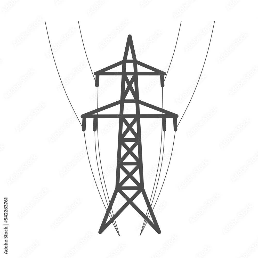 Vector illustration. Electric tower. High-voltage direct current line ...