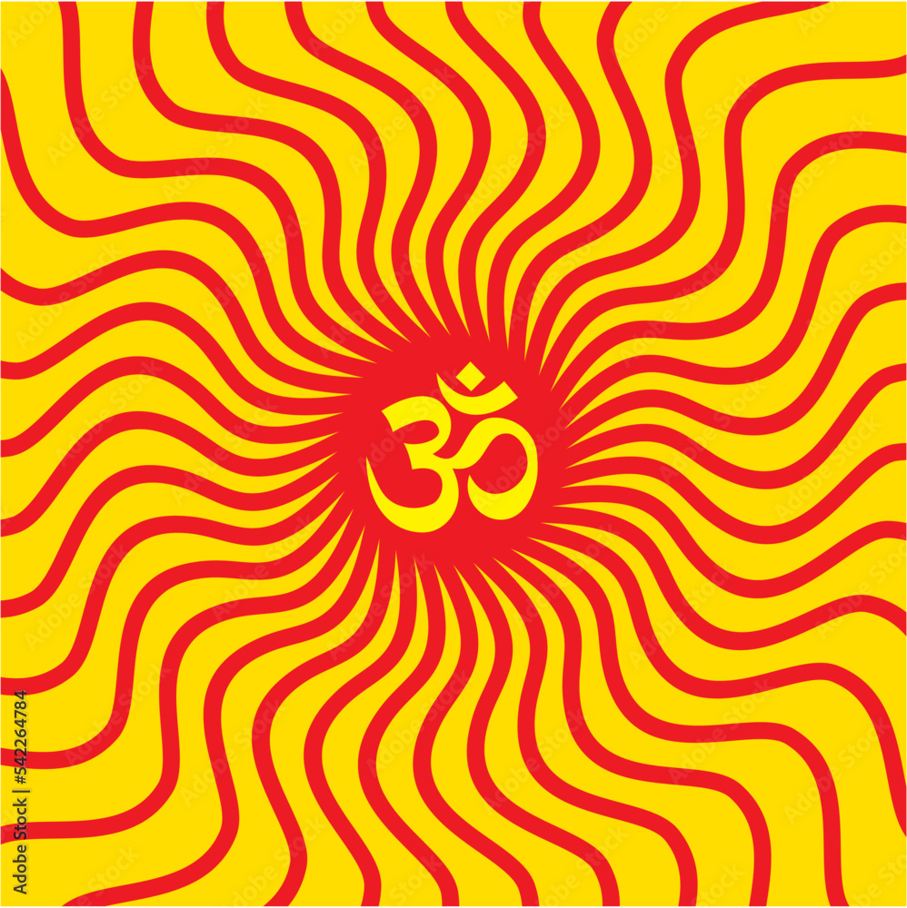 Square mandala in yellow-red tonality with the sign aum, om, ohm in the ...