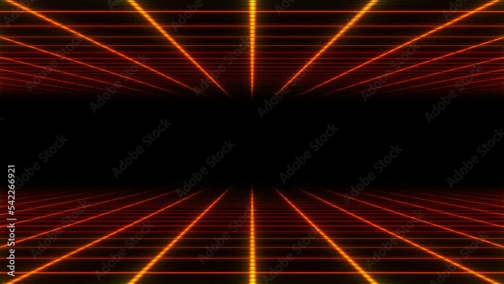 Orange infinity perspective laser grid tunnel. Retrowave, synthwave ...