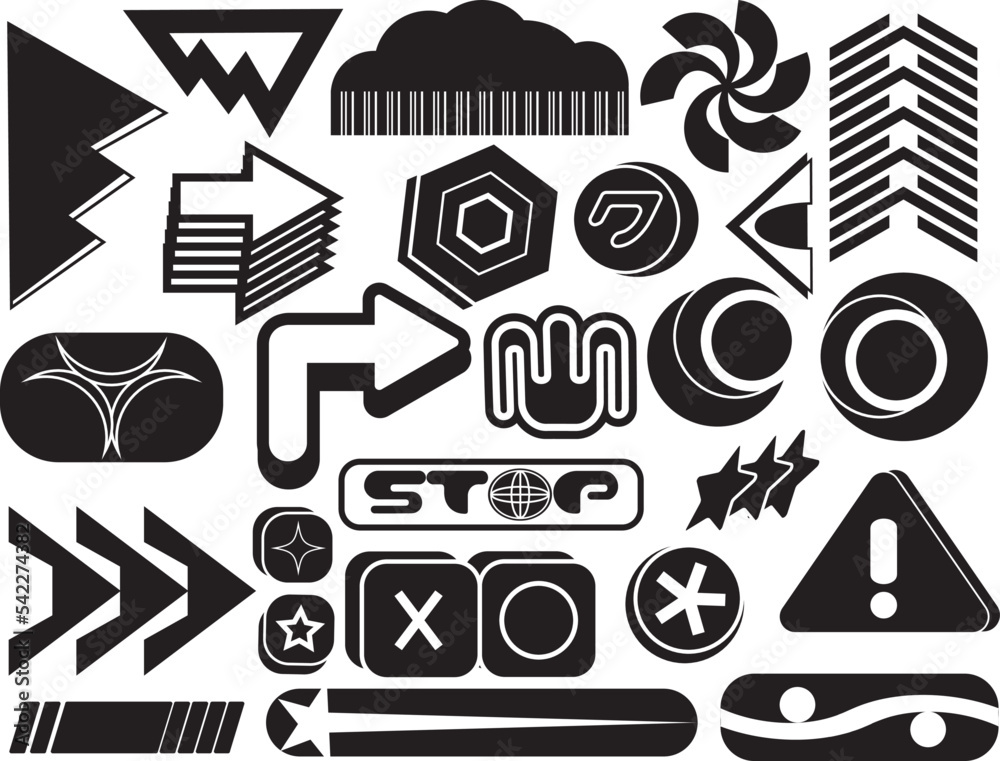 Vector set of Y2K elements and retro-futuristic graphic ornaments for ... Vector set of Y2K elements and retro-futuristic graphic ornaments for ...