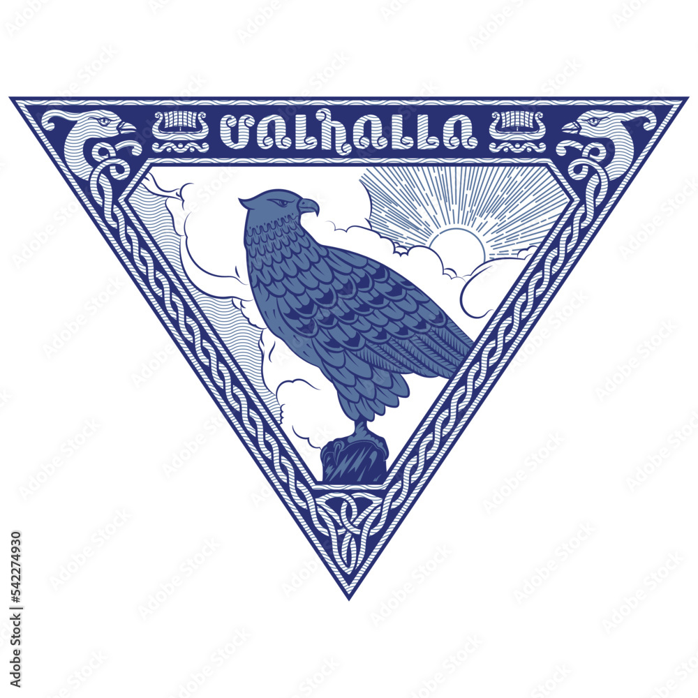 Viking, Scandinavian design. Image of an eagle in vintage retro style ...