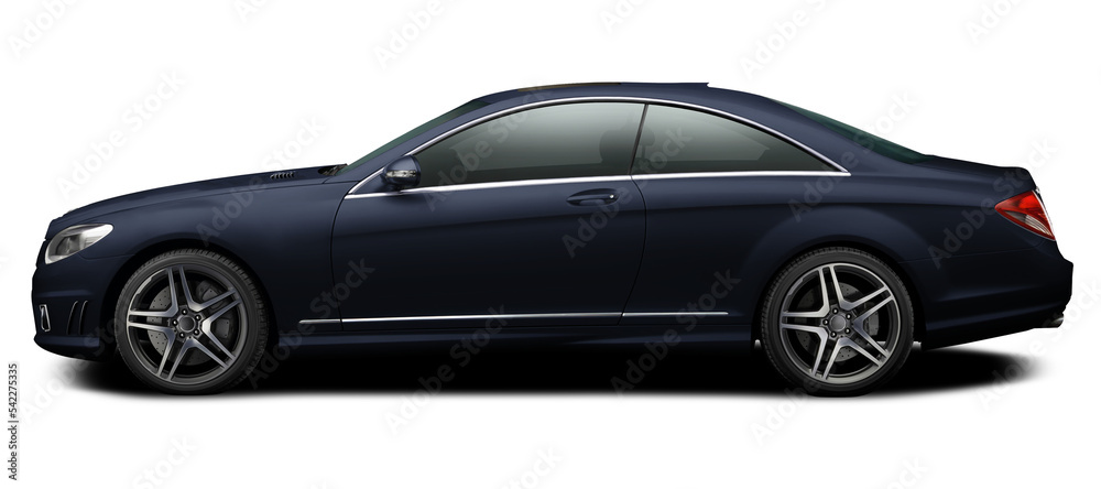 Modern black-blue car coupe side view isolated on white background ...