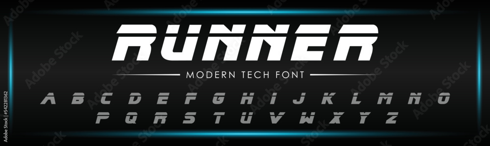 RUNNER original tech and modern font design. creative typeface letter ...