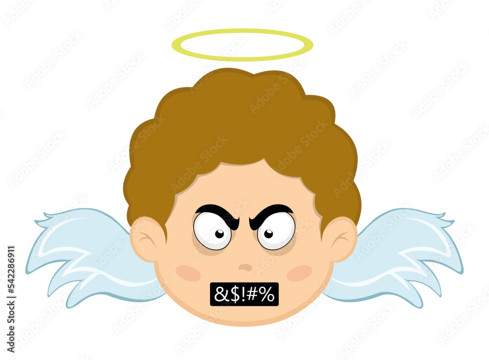 Vector illustration of a cartoon child angel with an angry expression ...