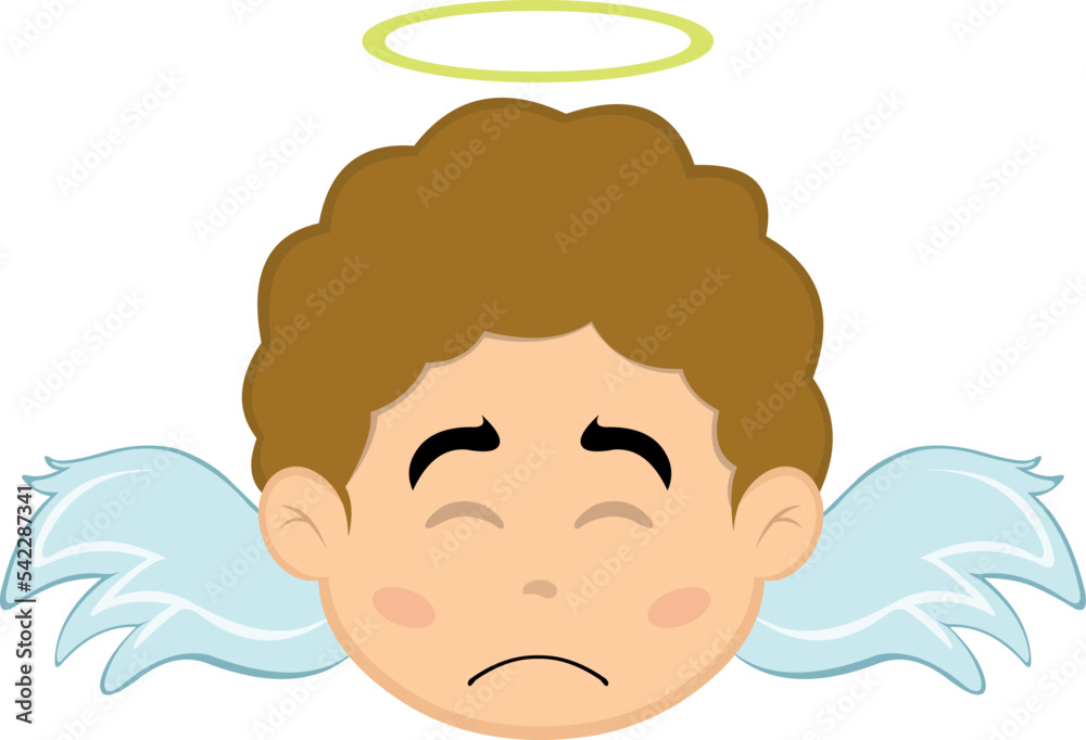 Vector illustration of the face of an angel child with a sad expression ...