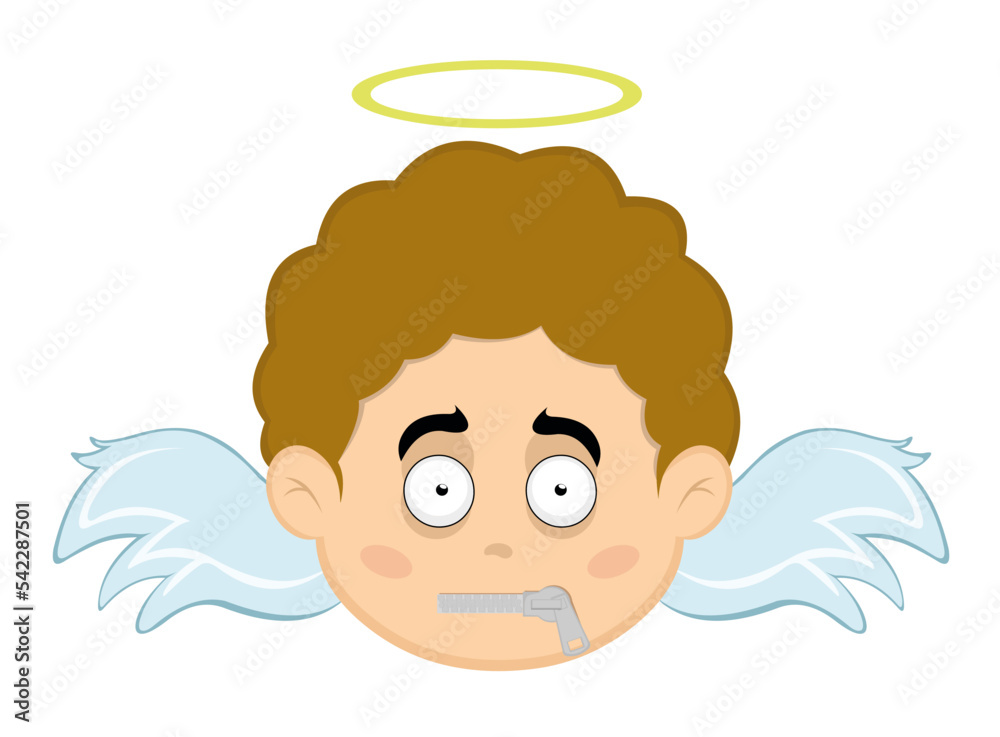 Vector illustration of the face of a child angel cartoon with a zipper ...