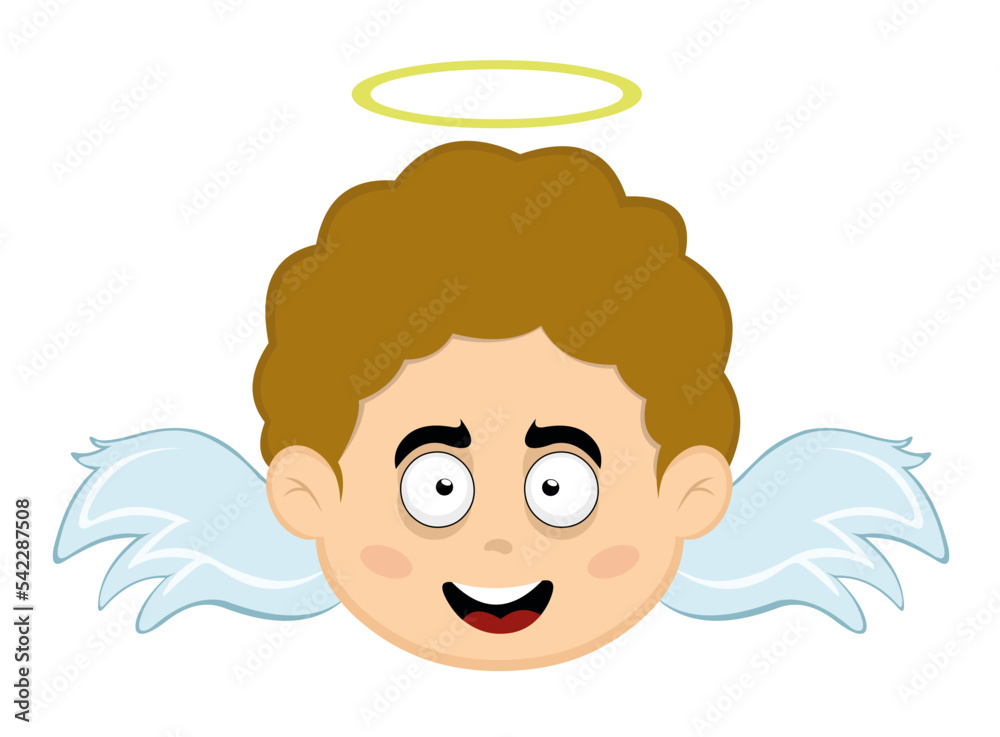 Vector illustration of the face of an angel boy with a cheerful ...