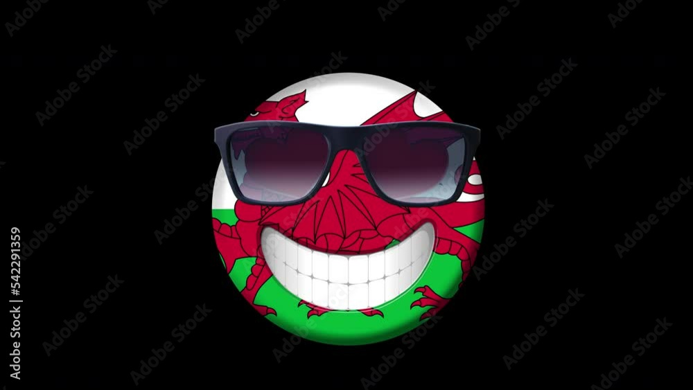 Wales.Animation of smiling face with wales flag isolated by the Alpha ...