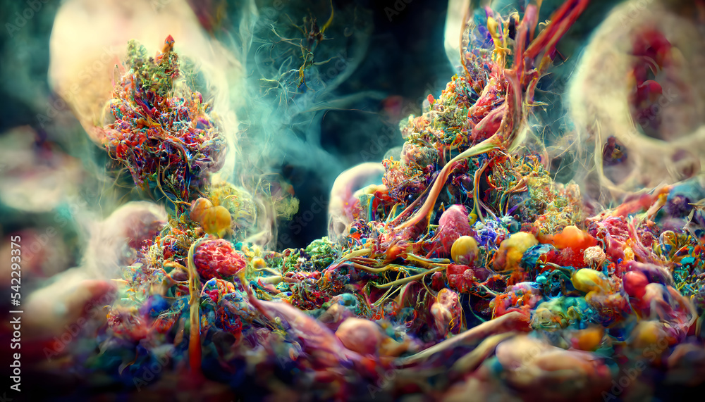 fantastic abstract colorful alien organic tissue, organ or tumor ...